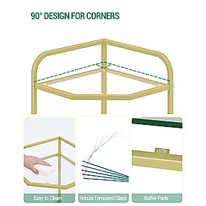 Hzuaneri Corner Shelf Stand, Glass Bookshelf Bookcase, Bathroom Organizer, Plant Stand, Steel Frame, Tempered Glass, Modern Style for Living Room, Bathroom, Kitchen, 4-Tier Golden CS90400G