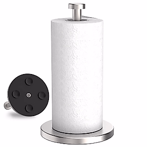 VEHHE Paper Towel Holder Countertop, Standing Paper Towel Roll Holder for Kitchen Bathroom, with Weighted Base Suction Cups for One-Handed Operation (Silver)