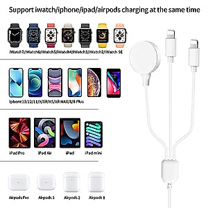 3 in 1 Charger Cable for Apple Watch/iPhone/Airpods, Wireless Watch Charger Compatible with Apple Watch Series 7,6,5,4,3,2,1 and iPhone 13,12,11,Pro,Max,XR,XS,XSX & Pad Series