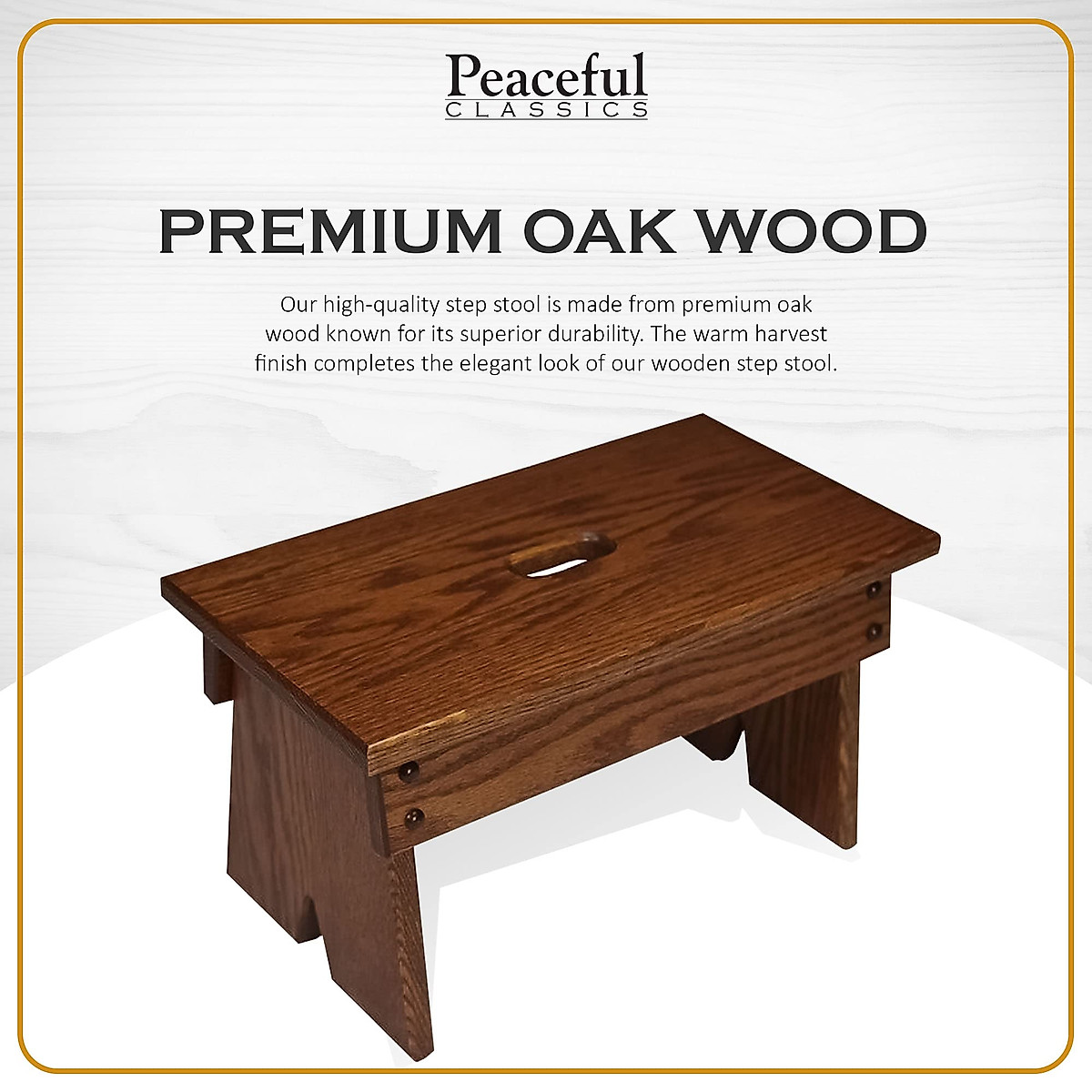 Peaceful Classics Step Stool - Amish Handmade Kids Step Stool - Bathroom, Bedroom, Living Room Or Kitchen Step Stool for Adults - Multipurpose Foot Stool Made of Solid Oak (9" High, Harvest)