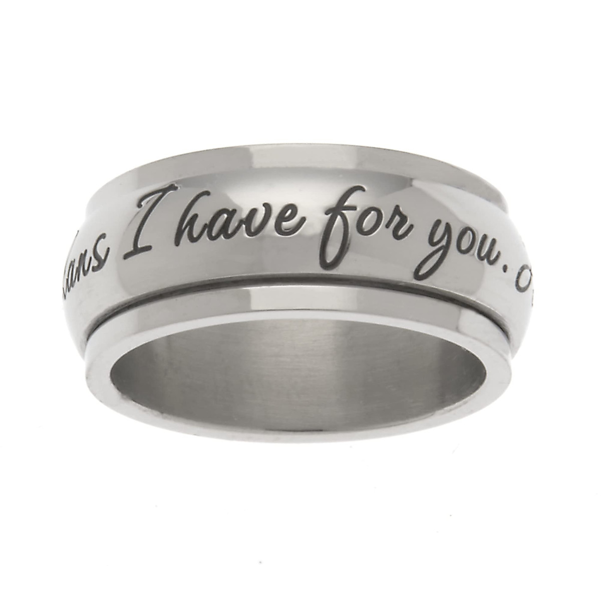 Beads & Pearls Jewelry 8mm Stainless Steel Women's Men's Inspirational Spinner Ring - for I Know The Plans Have You Jeremiah 29:11 Religious Fashion Jewelry, Anxiety Stress Relief, Size 9, Silver