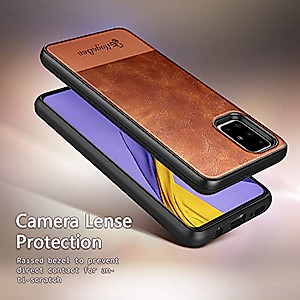 E-Began Case for Samsung Galaxy A51 4G with Tempered Glass Screen Protector (Maximum Coverage), Premium Cowhide Leather Hybrid Defender Protective Shockproof Rugged Durable Case -Brown