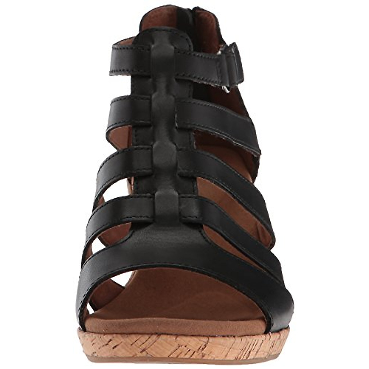 Rockport womens Briah Gladiator Wedge Sandal, Black Leather, 6.5 Wide US