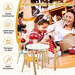 HONEY JOY Kids Table and Chair Set, Bentwood Toddler Round Table and 4 Chairs for Craft Art, Building Block, 5-Piece Children Furniture Set for Daycare, Kindergarten, Playroom (Colorful)