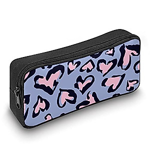 Heart Leopard Pattern Teen Adult Pencil Case Large Capacity Pen Pencil Bag Durable Storage Pouch