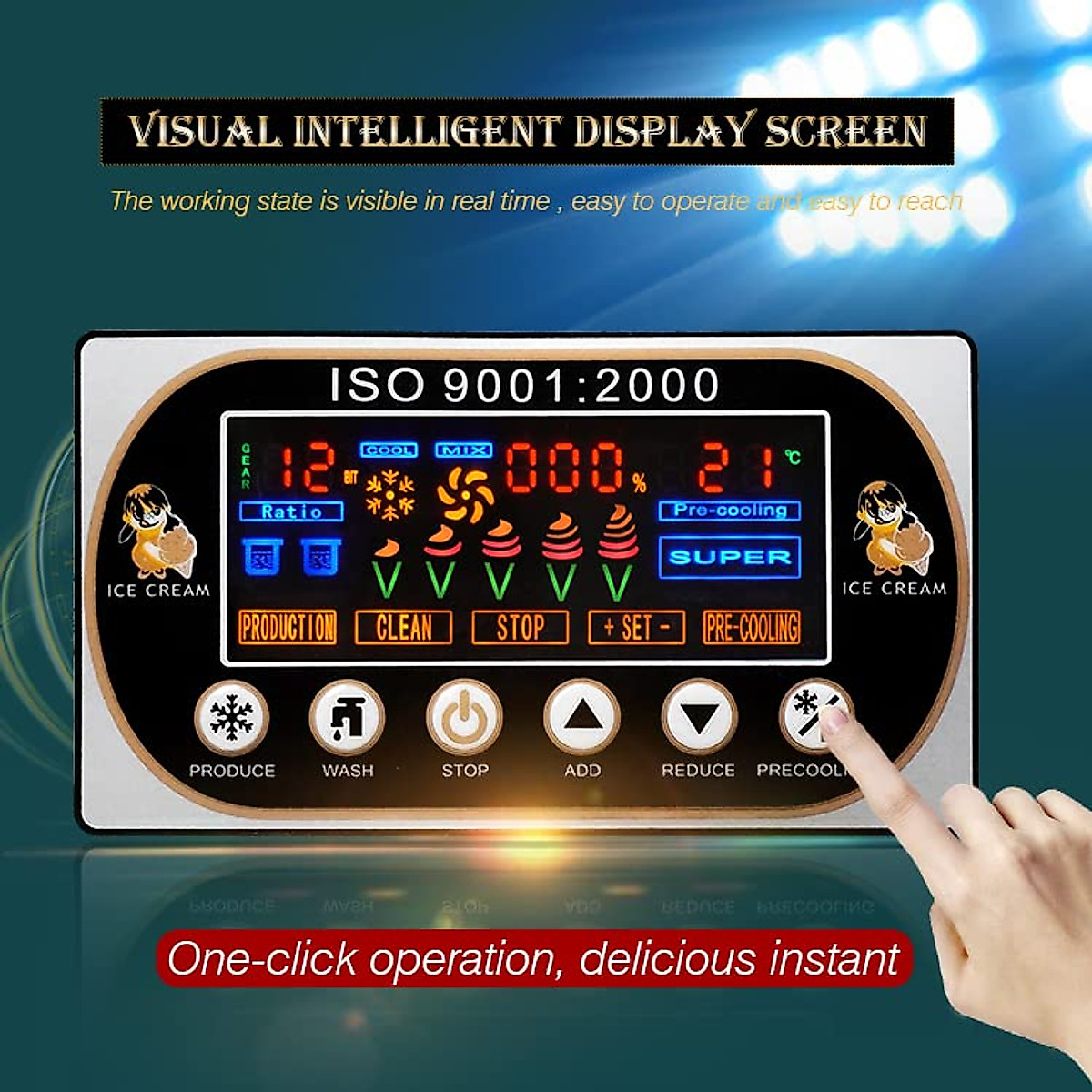 Kolice Commercial ETL high capacity 7 flavors soft serve ice cream machine, gelato ice cream maker, 4+3 mixed frozen yogurt ice cream machine-full transperant dispenser, upper tanks refrigerated