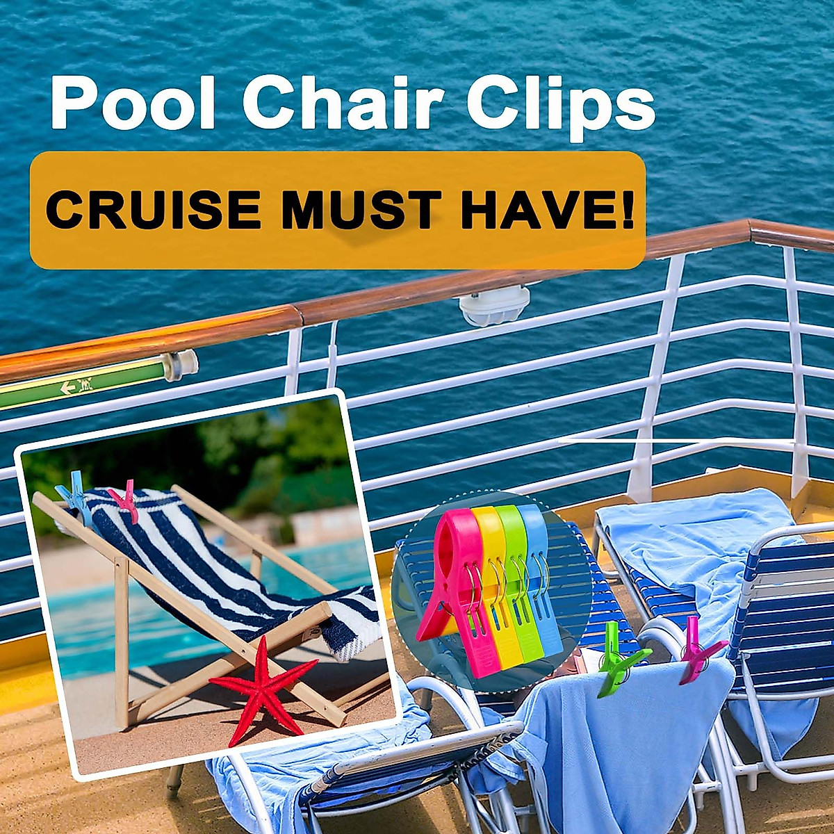 8 Pack Towel Clips Beach Chair Clips for Cruise Must Have, Pool Towel Clips Plastic Clothes Pegs Towel Holder Clamps
