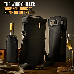 Wine Chiller Cooler Bag - Insulated Tote for 2 Bottles, Perfect Wine Accessories and Gifts, Black with Silver Buckles