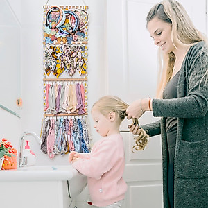 jontell Daisy Hair Bow Holder Bows Organizer For Wall Girls Hair Bows Hanger Necklace Display with 5 Functional Areas Baby Headband Hair Accessories Organizer