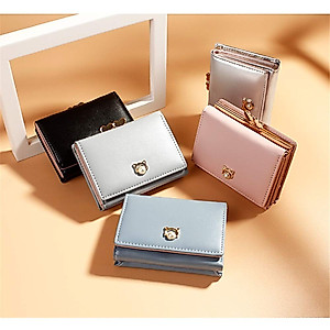 JIUFENG Women Short Wallet Trifold Korean Fashion Multifunctional Pearl Coin Wallet Card Holder (Gray)