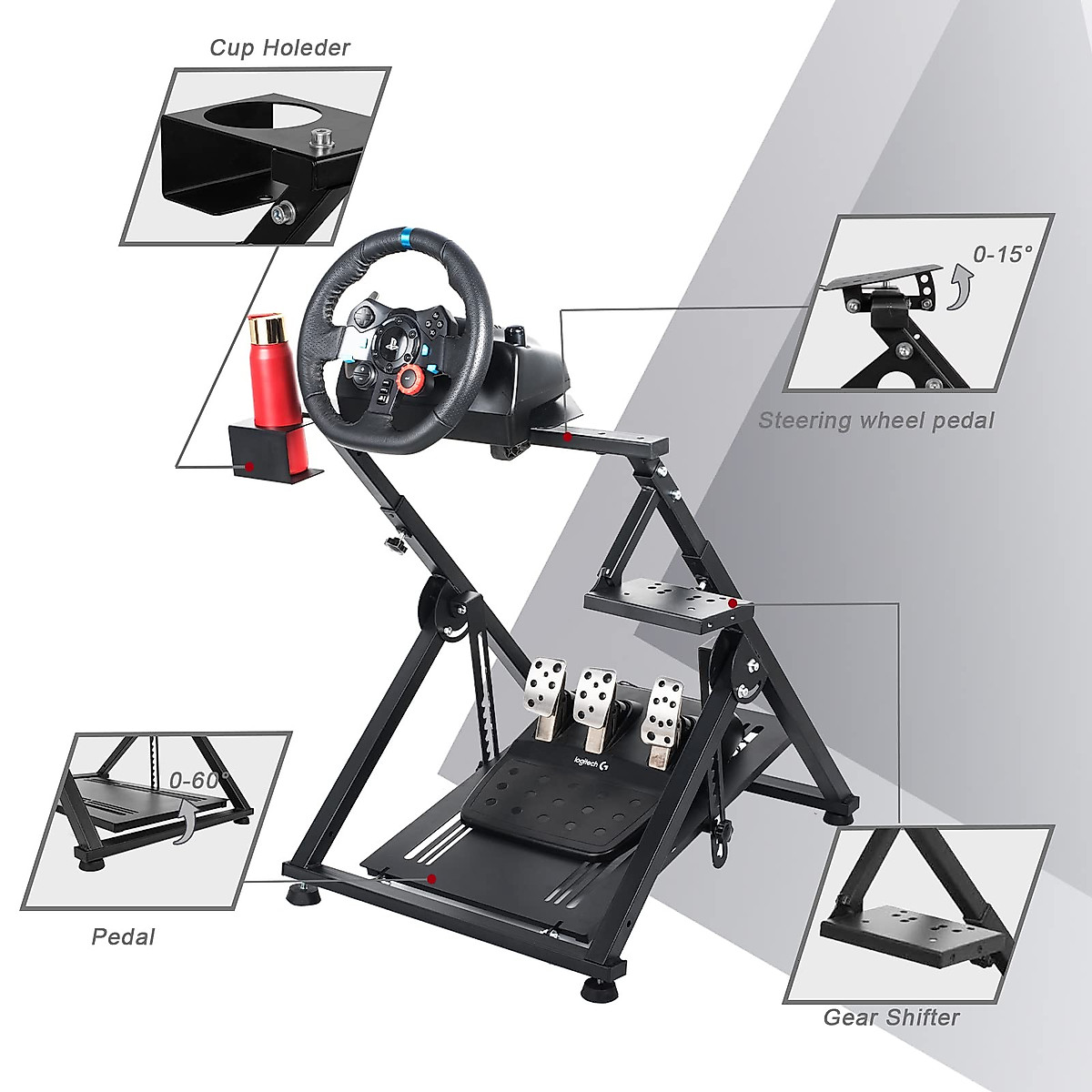 Hottoby racing steering wheel adjustable fits for Logitech and Thrustmaster, steering wheel, pedals and handbrake not included