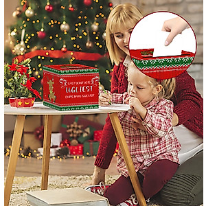 HEIPINIUYE Ugly Sweater Contest Ballot Box Voting Box for Christmas New Year Party Supplies Ugly Christmas Sweater Ballot Box