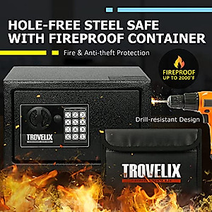 Trovelix Safe Box for Home Safe (0.4 Cubic Feet) with Fireproof Bag and Light, Fireproof Safe for Money Lock Box with Keypad and Key, Money Safe for Cash Saving, Personal Safe Box for Money