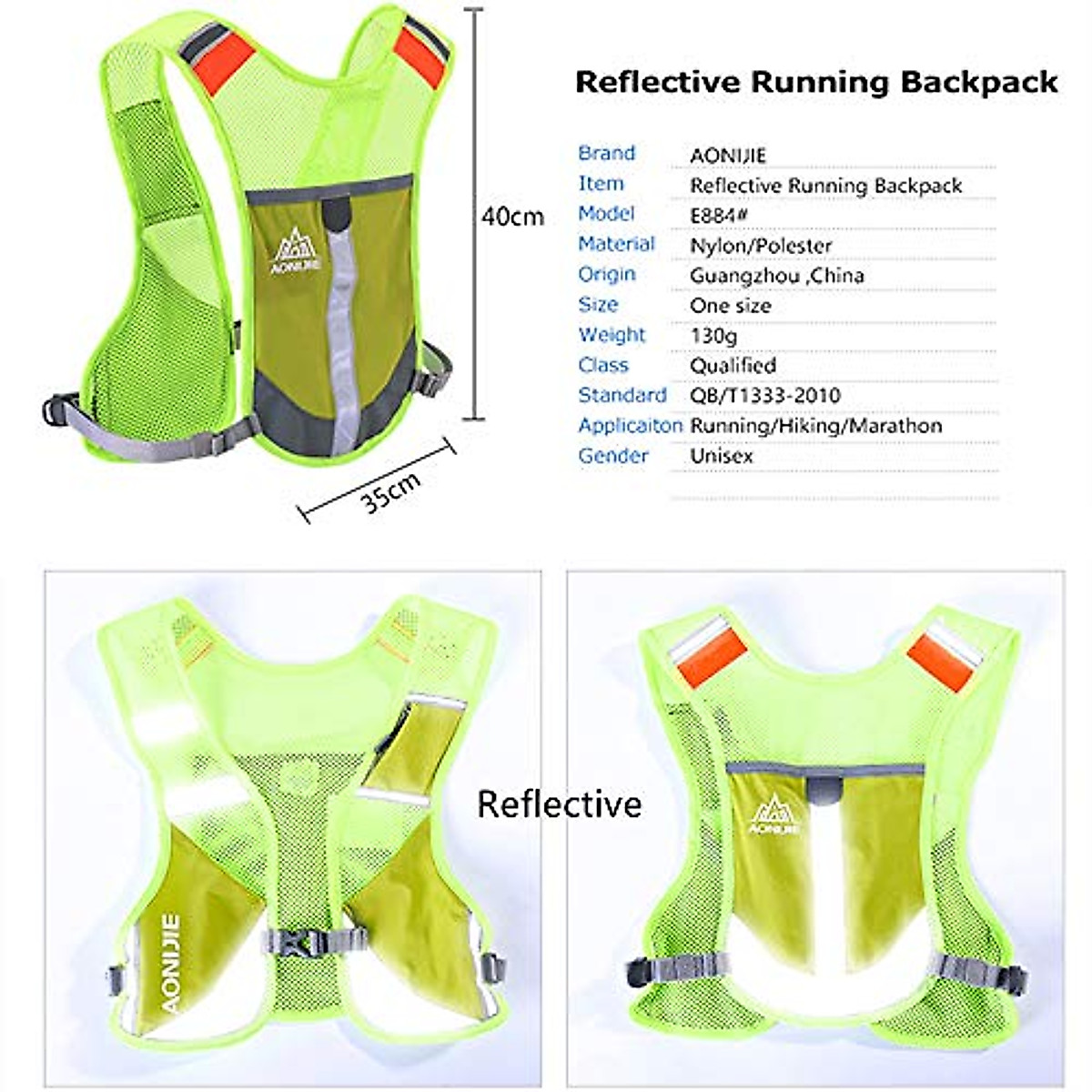 AONIJIE Men Women Ultralight Running Vest Pack Reflective Breathable Hydration Backpack for Hiking Camping Marathon Cycling Race (Green)