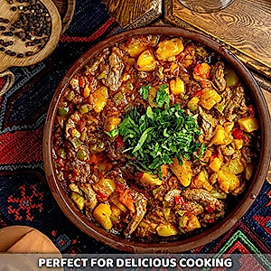 Handmade Clay Roaster Pan Set of 2, Lead-Free Terracotta Pots for Cooking, Meat, Vegetables, or Mushrooms, Unglazed Round Earthenware Pottery Cookware Suitable for Stovetop and Oven-Cooking