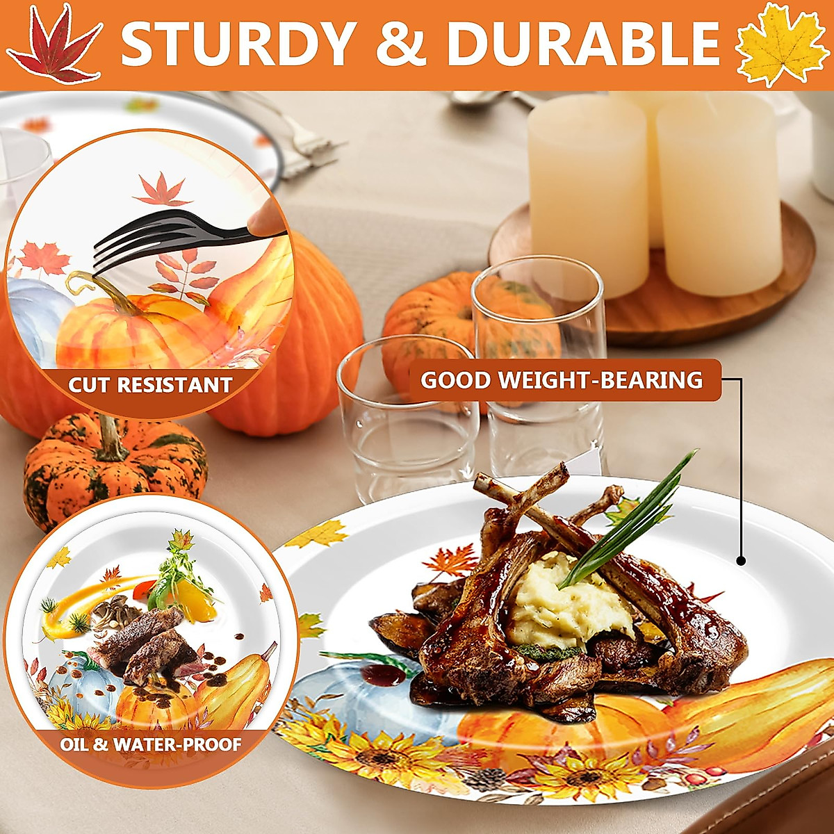 48 Pcs Thanksgiving Fall Paper Plates Party Supplies, Watercolor Pumpkins Maple Leaves Disposable Plates (9'' + 7'') for Fall Party Autumn Harvest Holiday Thank You Dinnerware Decorations Favors