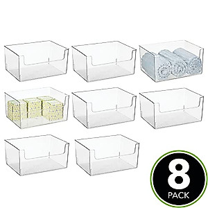 mDesign Large Modern Plastic Open Front Dip Storage Organizer Bin Basket for Bathroom Organization - Vanity Shelf, Cubby, Cabinet, and Closet Organizing Decor - Ligne Collection - 8 Pack - Clear