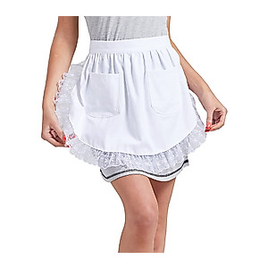 Nanxson Retro Lace Maid Costume Half Apron with Pocket Adjustable Kitchen Cooking Apron for Women and Girls CF3130 (whtie, One Size)