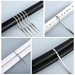 Metal Zip Ties 11.8 inch 100pcs 304Stainless steel Heavy duty Multi-purpose Self-locking Cable Ties Suitable for in machinery, vehicles, farms, pipes, roofs,cables, as well as Outdoor binding