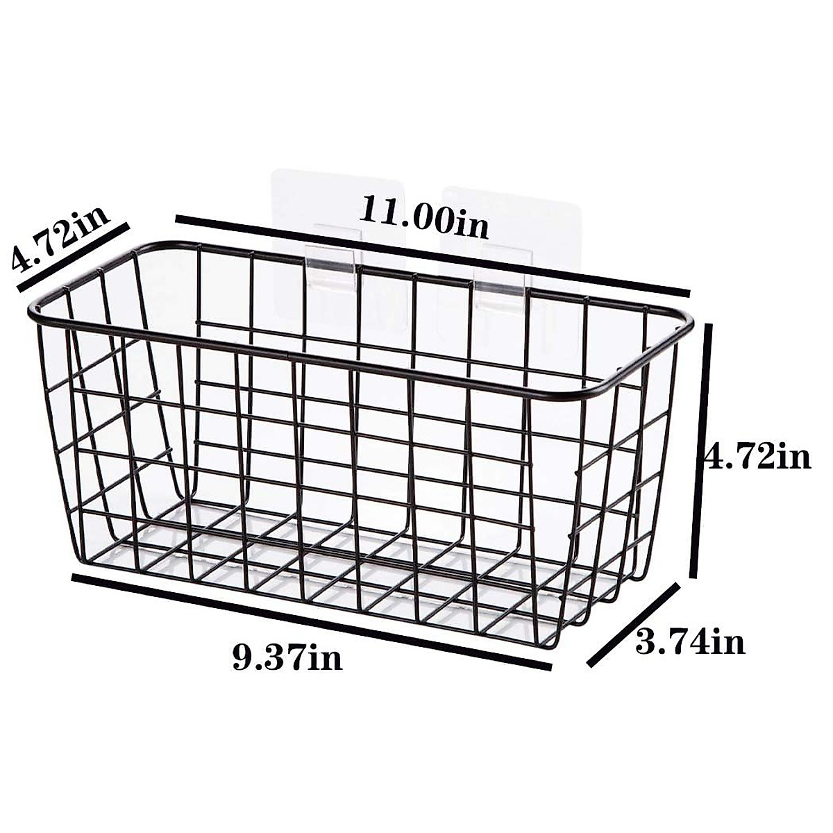 LeleCAT Hanging Kitchen Baskets For Storage Adhesive Sturdy Small Wire Storage Baskets with Kitchen Food Pantry Bathroom Shelf Storage No Drilling Wall Mounted,2 PACK,Black
