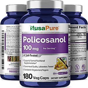 NusaPure Policosanol 100mg 180 Veggie Capsules (Vegan, Non-GMO, Gluten-Free)