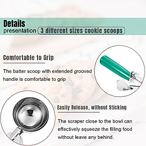 Cookie Scoop Set, Ice Cream Scoop Set, Multiple Size Large-Medium-Small Size Disher, Professional 18/8 Stainless Steel Cupcake Scoop