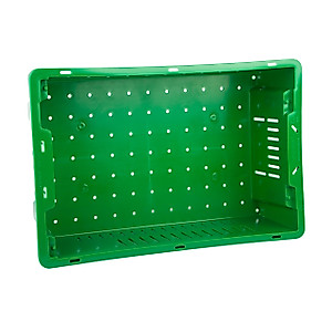 Hudson Exchange 20 x 13 x 5.6" (4.5 Gallon) Agricultural Nest and Stack Vented Crate Handled Storage Container Tote, Green (1 Pack)