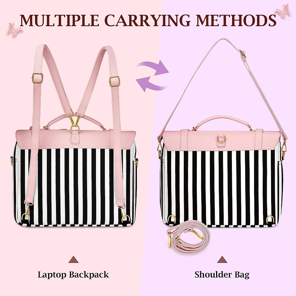 MATEIN Backpack for Women, Cute Corduroy Computer Bag with USB Port, TSA Lightweight Soft Travel Backpack Aesthetic, Laptop Bag 3 in 1 Convertible 15.6 Inch Laptop Briefcase Backpack with Bow