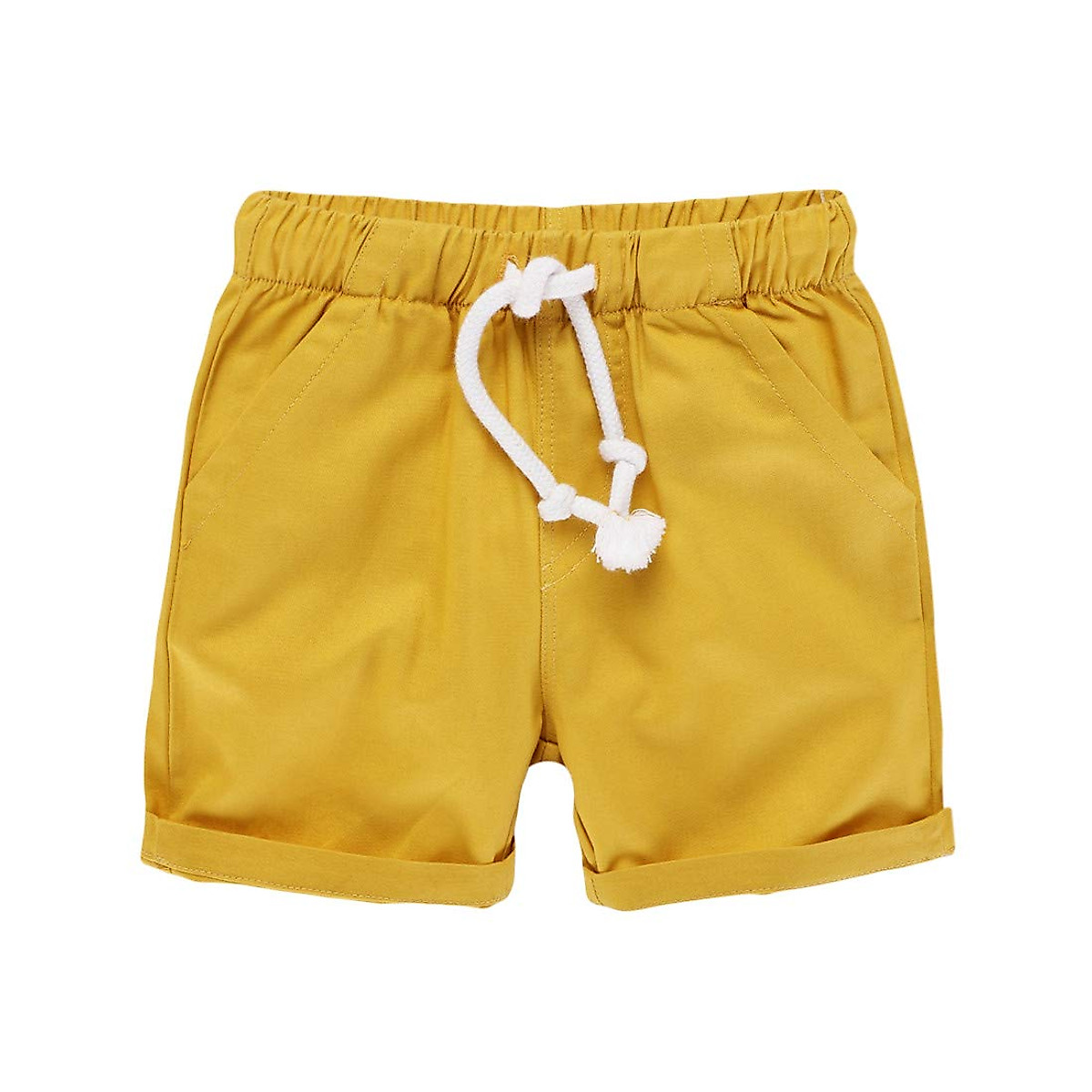 HILEELANG Baby Boys' Shorts 2-Pack Chino Short Summer Cotton Casual Pants with Pockets Yellow Green 2t