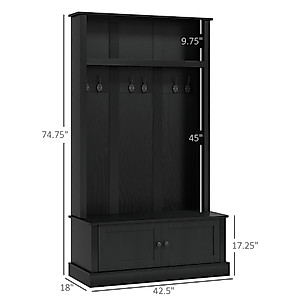 HOMCOM Entryway Bench with Storage and Hooks, Hall Tree with Coat Rack, Bench and Shoe Storage, Cabinet and Shelf, Mudroom Bench for Hallway, Black
