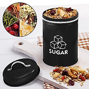 E-far Canister Sets for Kitchen Counter, 3-Piece Metal Coffee Sugar Tea Canister with Airtight Lid for Food Storage, Farmhouse Style & Small Size (6.1” x 4”)-Black