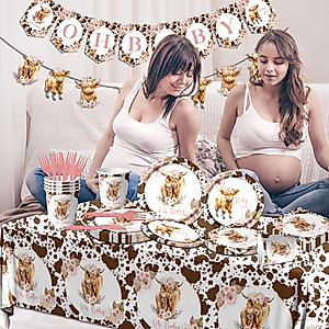 142Pcs Highland Cow Birthday Plates and Napkins,Highland Cow Baby Shower Decorations Brown Cow Print Party Supplies for Baby Shower,Holy Cow Party（20 Guests）