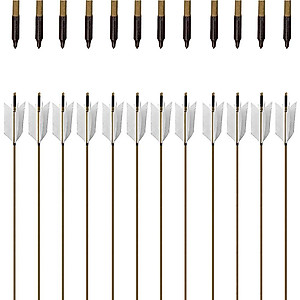 PG1ARCHERY Archery Target Flu-Flu Arrows, 6 Pack Traditional Wooden Arrow 4 Feathers Fletching for Practice Targeting Hunting White 2