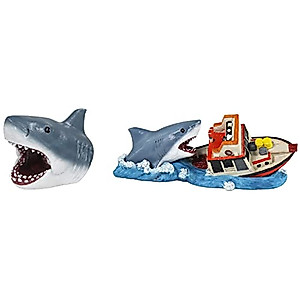 Penn-Plax Jaws Officially Licensed 2-Piece Aquarium Ornament Bundle – Includes Boat Attack and Shark Swim-Through – Small