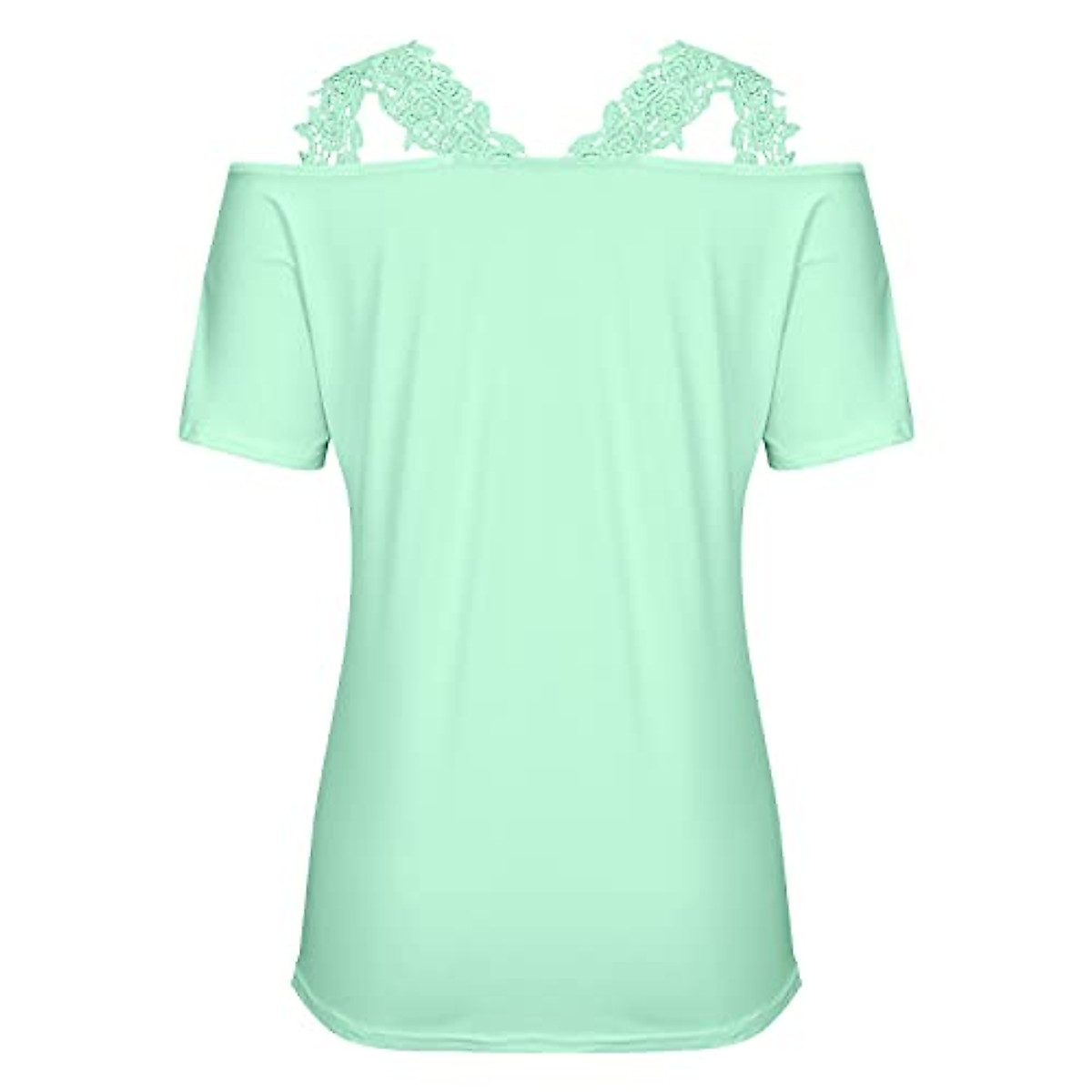 SMIDOW Lace Trim Cold Shoulder t Shirt for Women 2023 Summer Causal Solid Tops Sexy Elegant Blouses