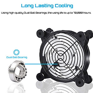 upHere U1207 USB Fan Dual-Ball Bearings,Rainbow LED,Multi-Speed Control,Silent 120mm Fan for Computer Cases Computer Cabinet PlayStation Xbox Cooling