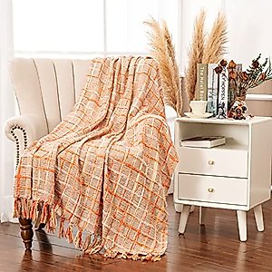 G LAKE New Buffalo Plaid Throw Blanket Ultra Soft Orange Fall Blankets with Fringe Tassels Reversible Bed for Halloween Christmas Farmhouse Couch Sofa Home Decor 50inch x 60inch ( Plaid)