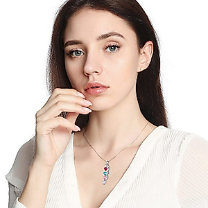 MissNity Personalized Birthstone Necklace Engraved 2 Names for Women - Custom Mother Pendant Necklace with Stones in 925 Sterling Silver for Mother's Day Gift