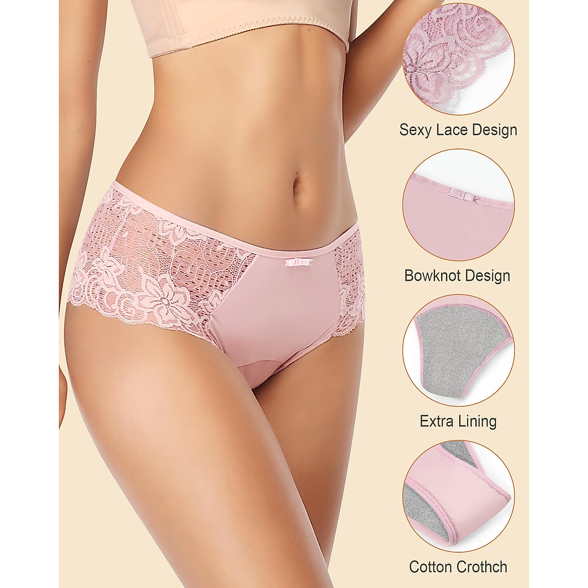 Intiflower Period Underwear for Women, Leakproof Period Panties, Lace Menstrual Underwear Breathable & Soft