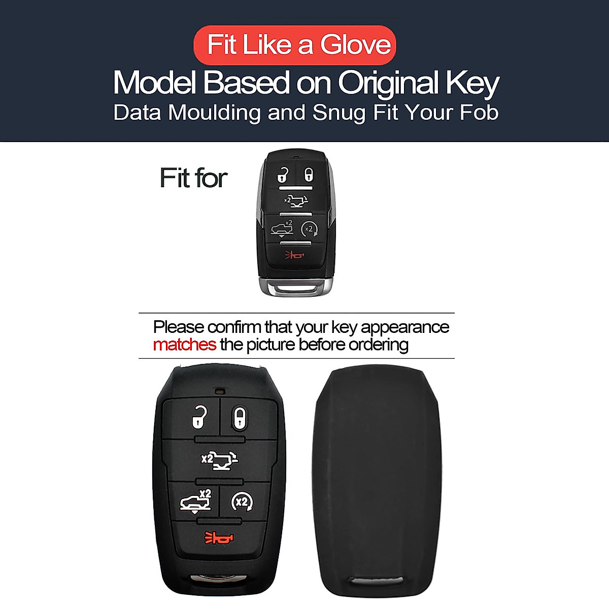 INFIPAR 2pcs Compatible with RAM 1500 6 Buttons Black Key Fob Cover Case Key Chain Protector Keyless Remote fit RAM 1500 Truck Pickup Only for Push Button Start