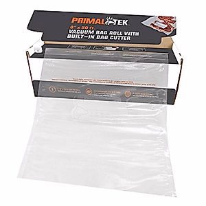 PrimalTek Vacuum Bag Roll Cutter Box - User Friendly for Food Saver – Microwave, Freezer and Boil Safe, BPA-Free, Compatible with Most Vacuum Seal Machines (8” x 50')