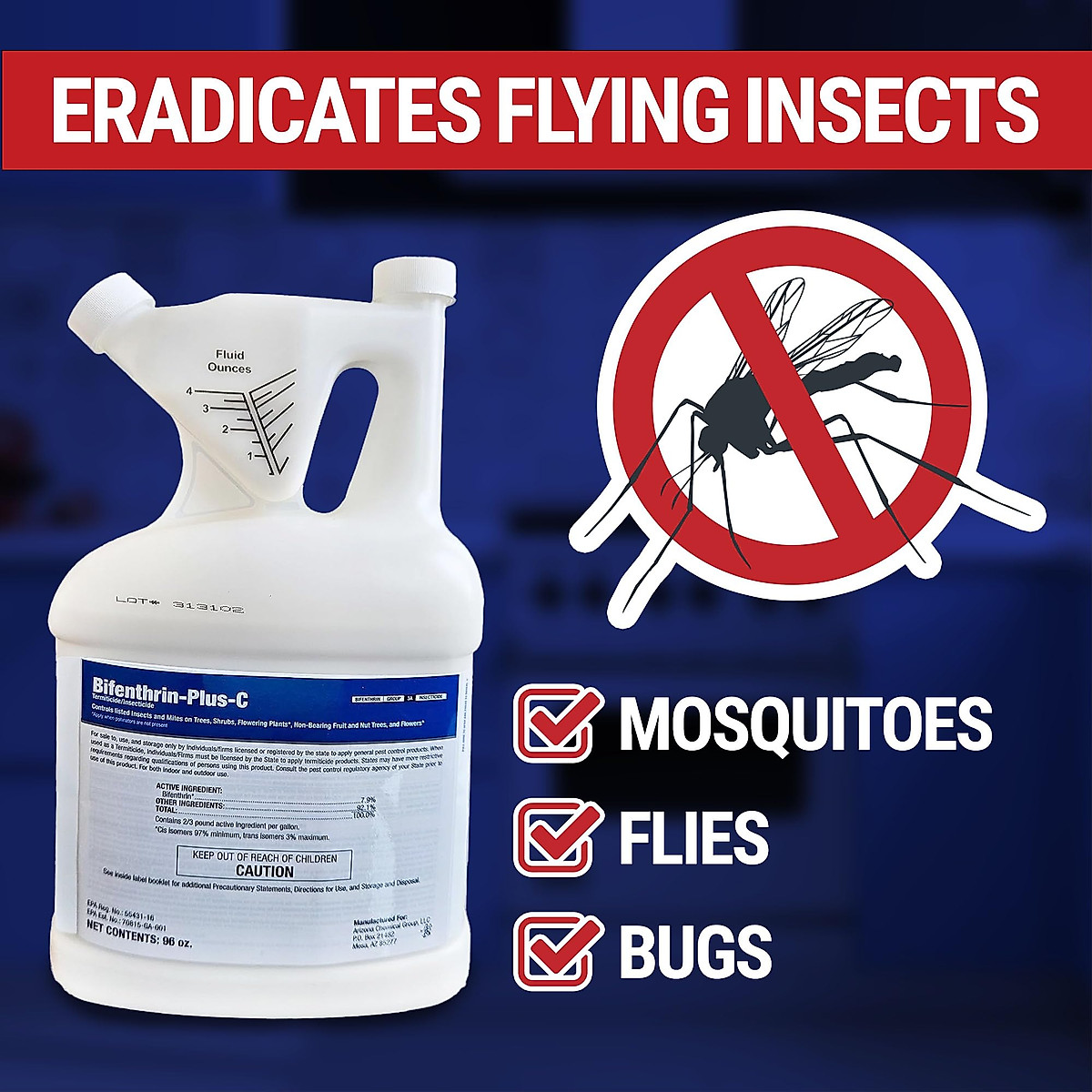 Bifenthrin-Plus-C Insecticide Termiticide (96 oz) | Roach Killer, Termite Treatment, Ant Control & Mosquito, Wasp Spray | Home Defense Pest Control | Residential, Commercial & Industrial Use