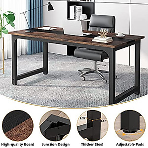 Tribesigns 70.8”Executive Desk, Large Office Computer Desk with Thicken Frame, Modern Simple Workstation Business Furniture for Home Office, Rustic Brown/Black
