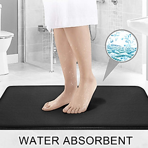 FEELSO Memory Foam Bath Mat Set, 3 Piece Bathroom Rugs Non Slip and Absorbent Mats, 20x31 Inches Floor Mat, 20x22 Inches U-Shaped Contour Rug and Toilet Lid Cover for Tub Shower & Bath Room, Black