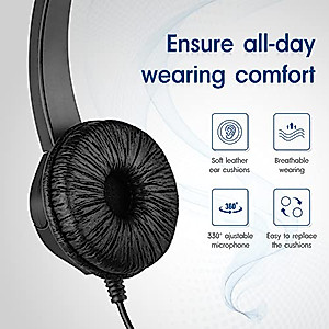 Wired Computer Headset, Lightweight Office On-Ear Headphones with Microphone, 3.5mm Jack Call Center Headset with Stereo Sound, Comfort-fit Earpad for Classes, Skype, Webinar
