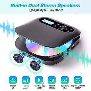 Desobry CD Player Portable, Bluetooth CD Player with Speakers, Portable CD Players for Home, Rechargeable Walkman CD Player for car with LCD Screen Anti-Skip Small CD Player with Dual Headphone Jacks