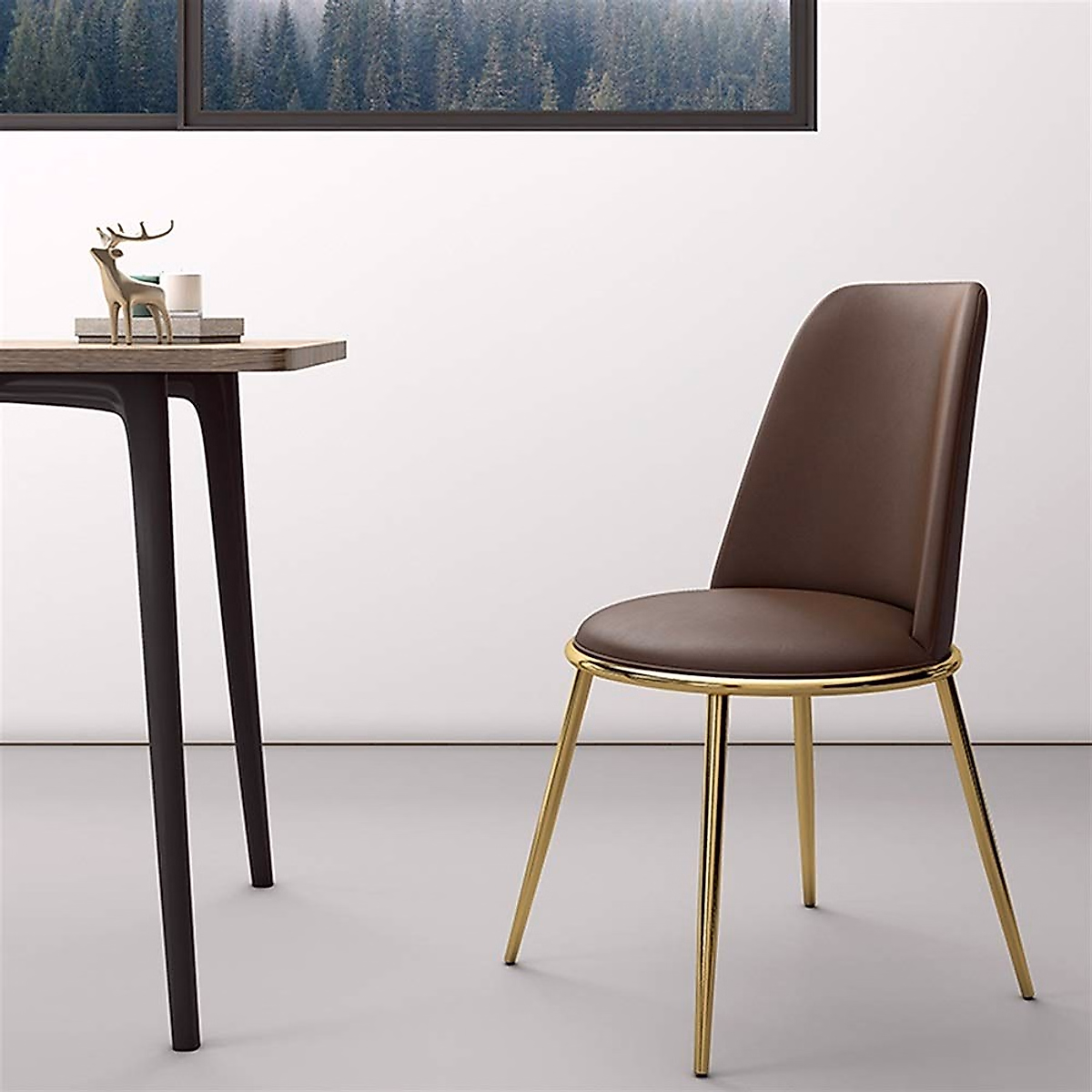 SAFWEL Accent Chairs Modern Design Dining Chairs Seashell Chair Artificial Leather Cushion Round seat Sturdy Metal Legs Reception Chair Bearing Weight 150kg (Color : Brown)