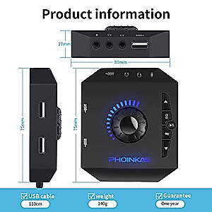 T10 External Sound Card, PHOINIKAS USB Audio Adapter for PC Windows, Mac, Linux, Laptops, Desktops, Stereo Sound Card with 3.5mm Interface & USB Interface, Volume Control, Plug & Play (6-in-1, Black)