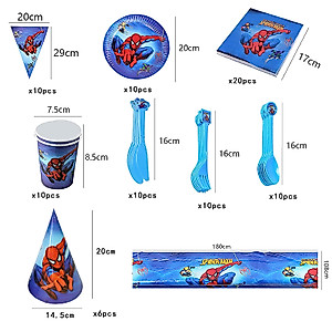 JinkySier 78pcs Spiderman Birthday Party Supplies Set, Spiderman tableware, Include dinner plates, knives and forks, cartoon spider napkin, for atmosphere decorations of various themed parties