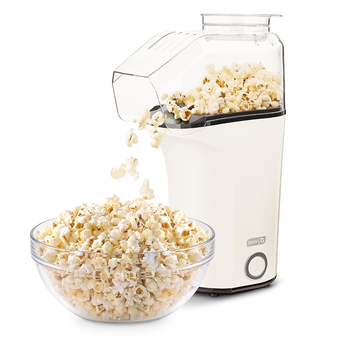 DASH Hot Air Popcorn Popper Maker with Measuring Cup to Portion Popping Corn Kernels + Melt Butter, 16 Cups - White